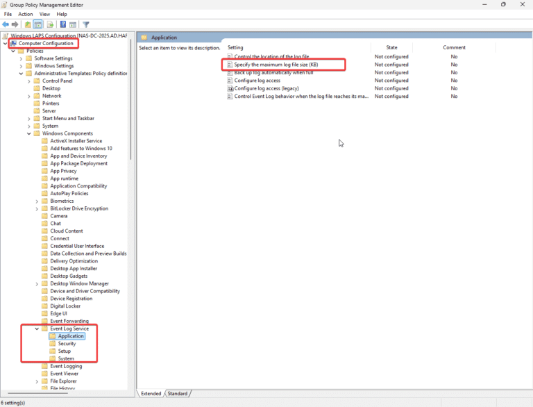 Windows Server Event Log and Event Log Policies 2025